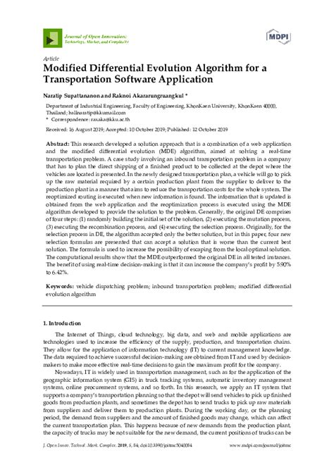 Pdf Modified Differential Evolution Algorithm For A Transportation Software Application