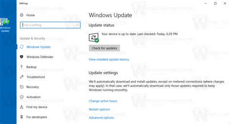 how to create windows update shortcut in windows 10