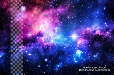 투명한 배경에 별 먼지 성운과 밝은 신을 가진 은하 배경 프리미엄 Ai 생성 Psd