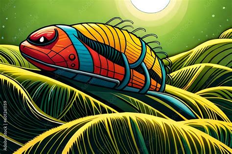 Orange Cocoons That Are Above The Leaves In Wood Comic Style Generative