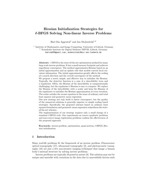 Pdf Hessian Initialization Strategies For L Bfgs Solving Non Linear