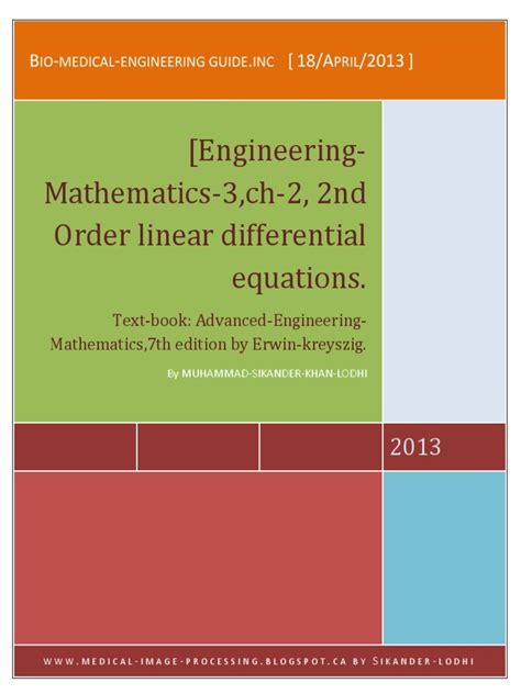 Engineering Math 3 Ch 2 2nd Order Ode 2nd Order Ordinary Differential Equations Ode Pdf