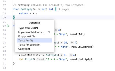 Create Tests Goland Documentation