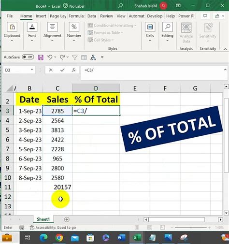 Percentage Total Excel Formula Advanceexcel Shorts Youtubeshorts Microsoftexcelexcelshorts