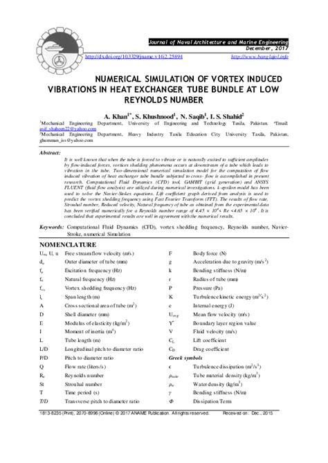Pdf Numerical Simulation Of Vortex Induced Vibration In Heat