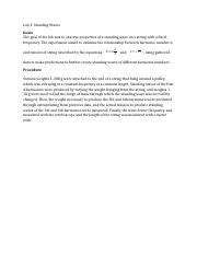 StandingWaves Lab Standing Waves Goals The Goal Of The Lab Was To Observe Properties Of A