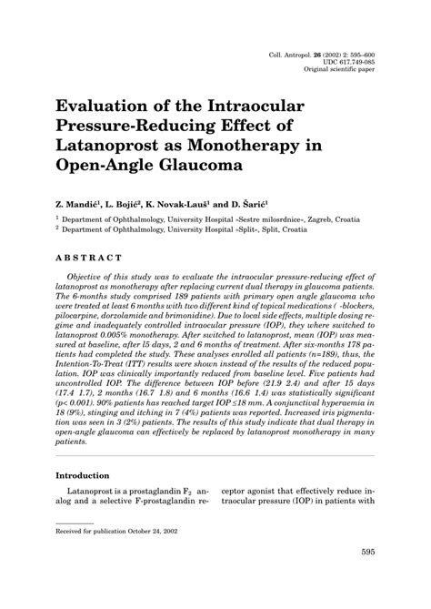 Pdf Evaluation Of The Intraocular Pressure Reducing Effect Of Latanoprost As Monotherapy In