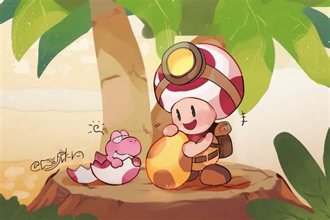 Toad Captain Toad And Pink Yoshi Mario And 1 More Drawn By Hanaon