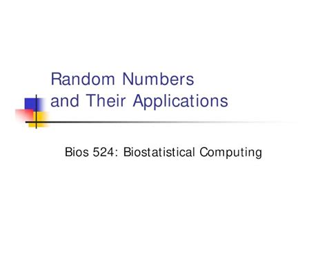 Pdf Random Numbers And Their Applicationsrejohnsobios524random Numbers Andrandom Numbers