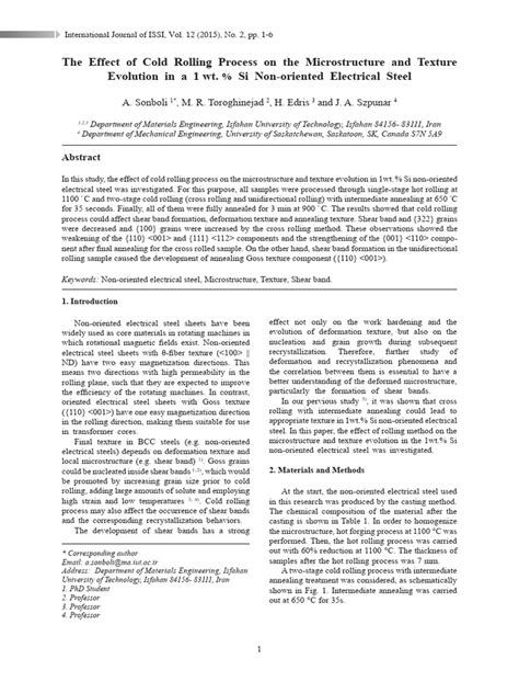 The Effect Of Cold Rolling Process On Th Pdf Rolling Metalworking Plasticity Physics