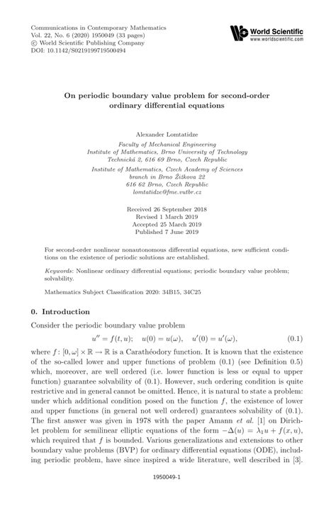 Pdf Remark On Periodic Boundary Value Problem For Second Order Linear Ordinary Differential