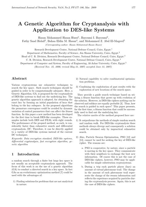 pdf a genetic algorithm for cryptanalysis with application to des like systems