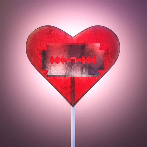 Heart Shaped Lollipop With A Razor Blade Inside Stock Illustration