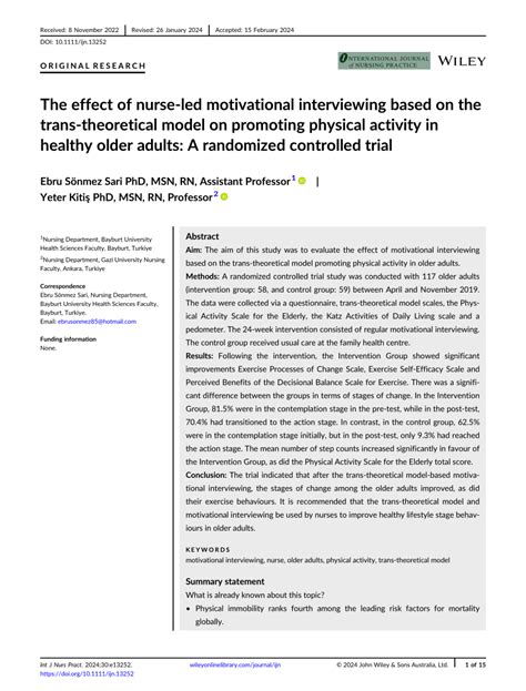 The Effect Of Nurse‐led Motivational Interviewing Based On The Trans‐theoretical Model On