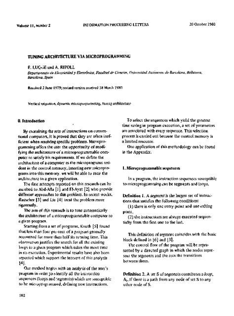 Pdf Tuning Architecture Via Microprogramming