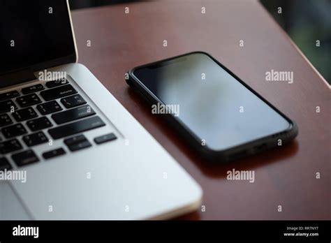 Mock Up Using Laptop With Blank Screen Computer Modern Stock Photo Alamy