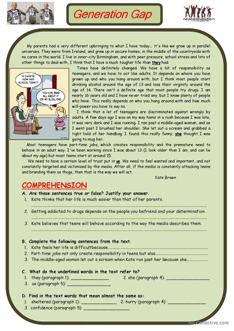 Generation Gap Reading For Detail D English Esl Worksheets Pdf And Doc