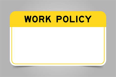 회색 배경에 단어 작업 정책과 흰색 복사 공간이 있는 노란색 헤드라인이 있는 레이블 배너 Health에 대한 스톡 벡터 아트 및 기타 이미지 Health 계약서 금융