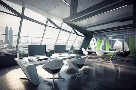 Premium Ai Image Futuristic Office In White Colors Generative Ai Generative Ai