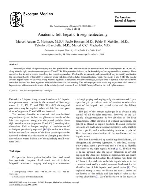 Pdf Anatomic Left Hepatic Trisegmentectomy