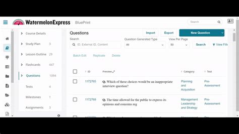 Adding Question Content In BluePrint Content Guide