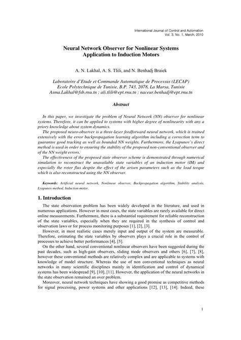 Pdf Neural Network Observer For Nonlinear Systems Application To Induction Motors 1