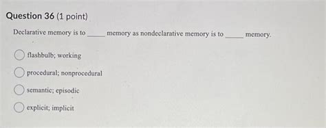 Solved Declarative Memory Is To Memory As Nondeclarative
