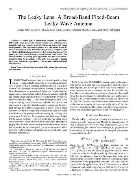 Pdf The Leaky Lens A Broad Band Fixed Beam Leaky Wave Antenna