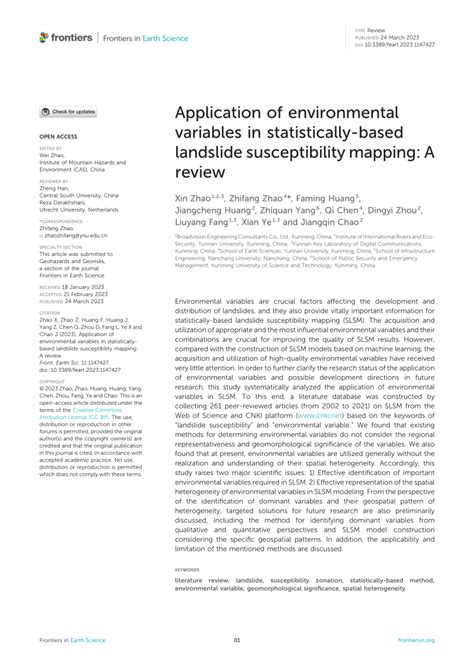 Pdf Application Of Environmental Variables In Statistically Based Landslide Susceptibility