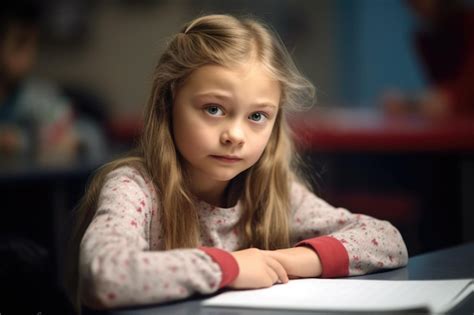 Premium Ai Image A Portrait Of An Adorable Girl Doing Homework In Class Created With Generative Ai