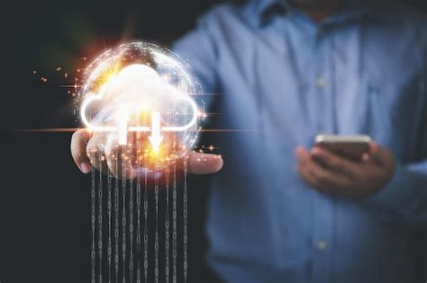 Premium Photo Technology Cloud Computing Concept Businessman Holding Tablet On Hand With