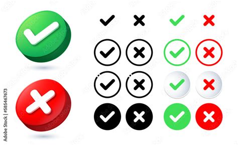 3d Checkmark Icon Button Correct And Incorrect Sign Set Check Mark Box Frame With Green Tick