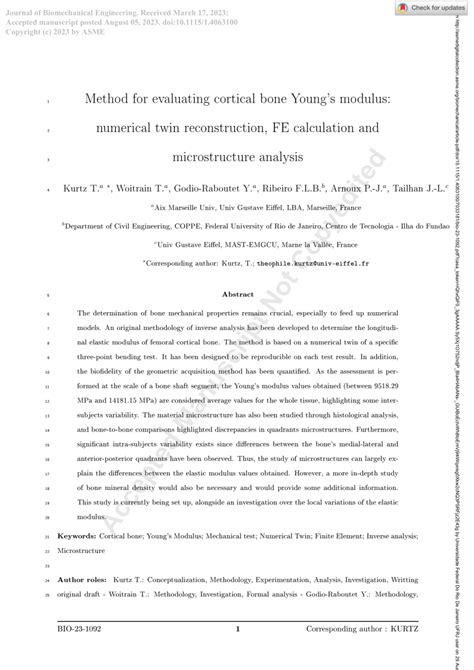Pdf Method For Evaluating Cortical Bone Youngs Modulus Numerical Twin Reconstruction Fe