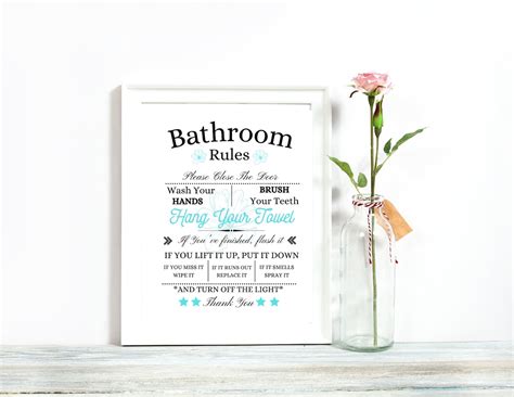 Bathroom Rules Sign Printable Signbathroom Decordigital Etsy
