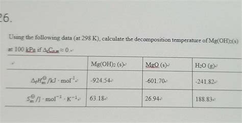 solved 26 using the following data at 298 k calculate