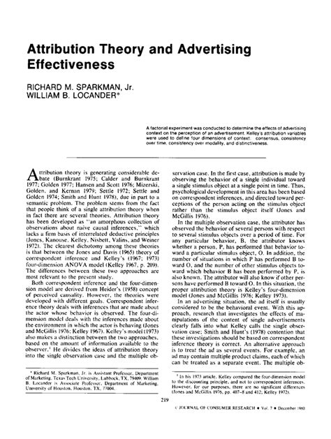 Pdf Attribution Theory And Advertising Effectiveness