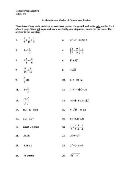 Arithmetic And Order Of Operations Review Lesson Plan For 8th 9th