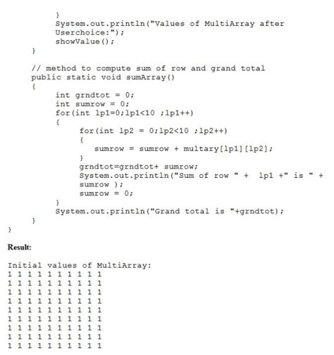 Multi Dimensional Arrays Create Main Class Named Multiarray Create A Method Which Outputs