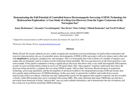 Pdf Demonstrating The Full Potential Of Controlled Source Electromagnetic Surveying Csem