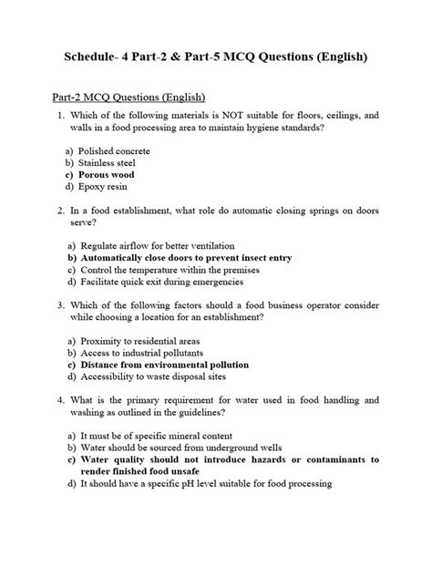 Schedule 4 Part 2 And Part 5 Mcq Questions English Pdf Hygiene Clothing