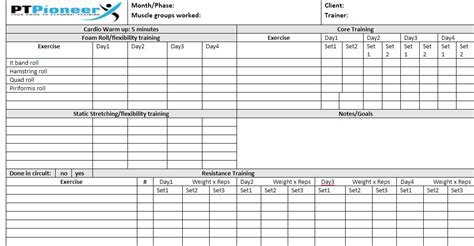 Personal Training Google Sheets Template