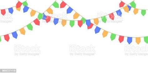 축 하와 함께 원활한 갈 랜드 플래그 흰색 배경 바닥글 및 배너 장식 체인 노란색 파란색 빨간색 녹색 Pennons 사슬에 대한 스톡 벡터 아트 및 기타 이미지 Istock