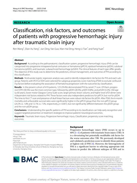 Pdf Classification Risk Factors And Outcomes Of Patients With