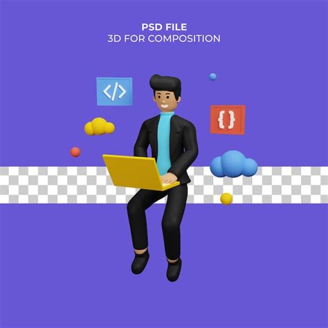 Premium Psd 3d Illustration Of Programmer Working Premium Psd