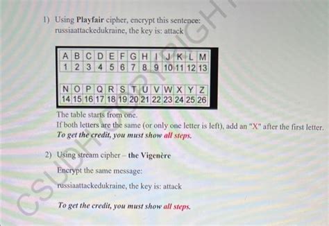 Solved 1 Using Playfair Cipher Encrypt This Sentence