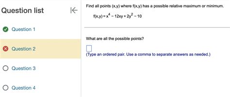 Solved Question List Find All Points X Y Where F X Y Has Chegg Com