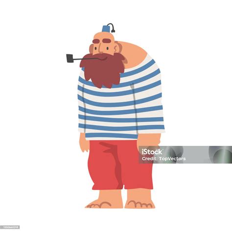 수염 잔인한 남자 해적 또는 해양 강도 벡터 일러스트로 줄무늬 조끼 흡연 파이프에서 Buccaneer 문자 개념에 대한 스톡 벡터 아트 및 기타 이미지 Istock