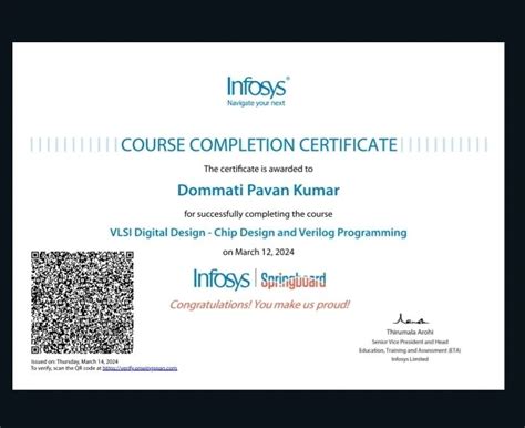 Just Earned My Certificate In Vlsi Digital Design Chip Design And Verilog… Dommati Pavan Kumar
