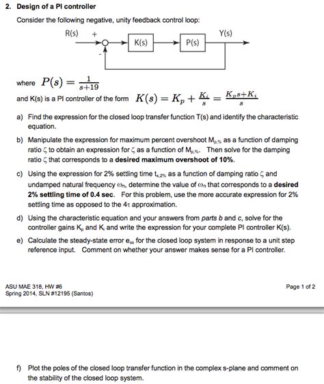 Design Of A Pi Controller Consider The Following