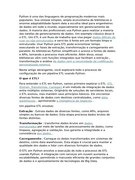 Como Construir Um Pipeline Etl Em Python Guia Passo A Passo Pdf Python Linguagem De